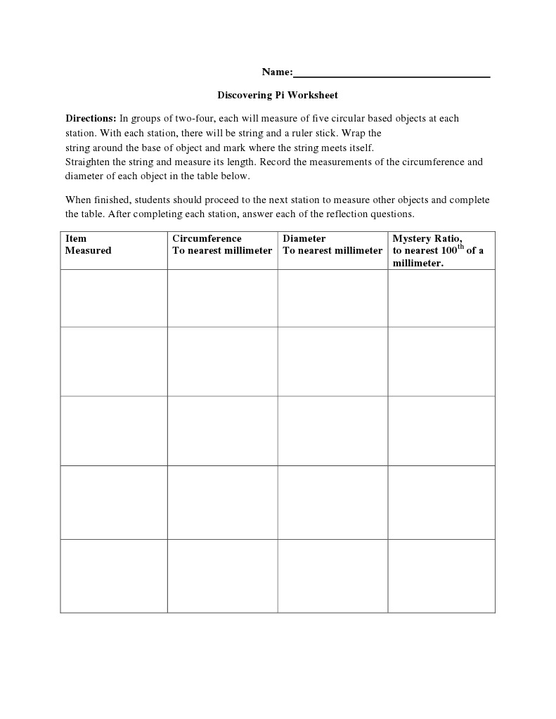 Discovering Pi: Measuring Circles Worksheet | PDF