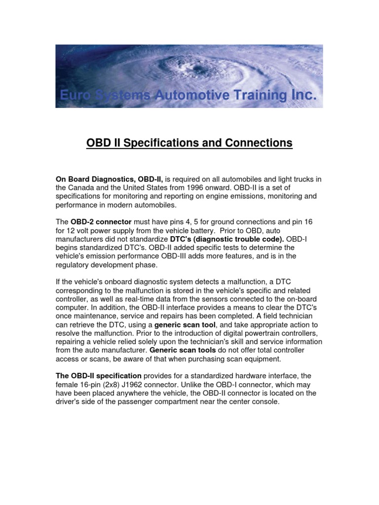 OBD-II Specifications and Connector Guide | PDF