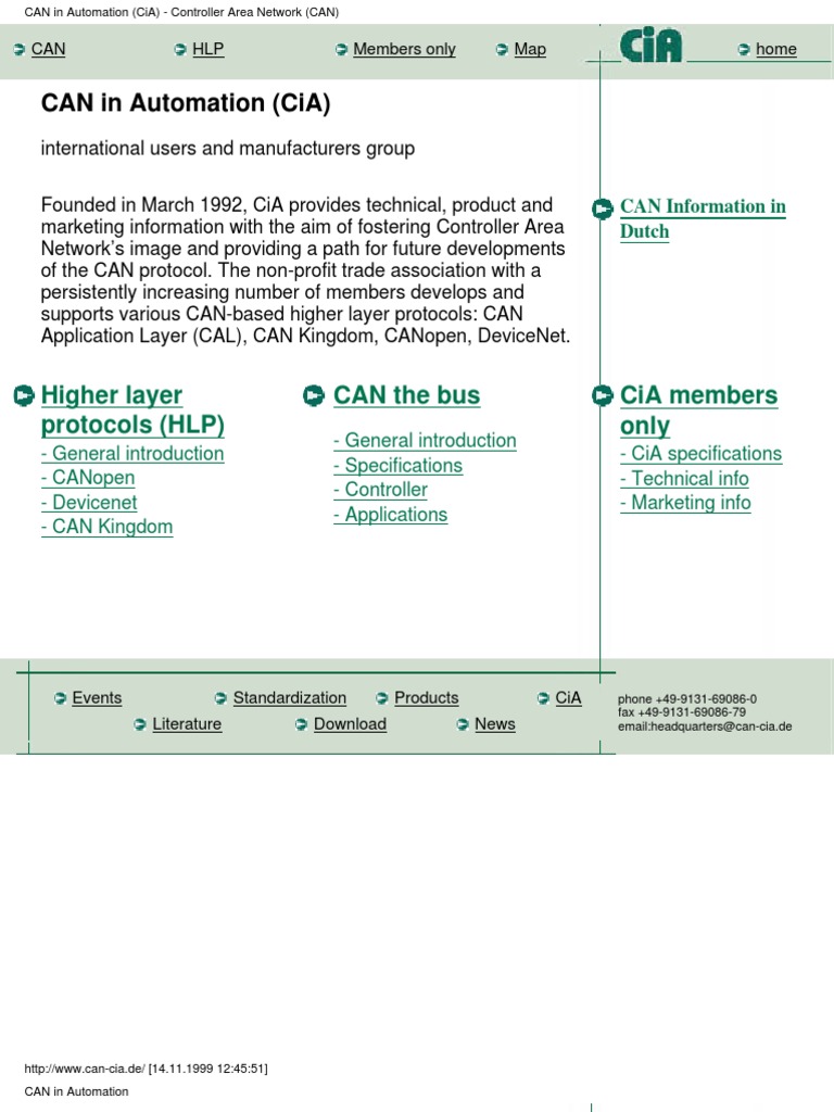 Can in Automation (Cia) : Higher Layer Protocols (HLP) Can The Bus Cia ...