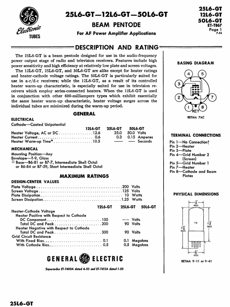 50L6 Tube Datasheet | PDF