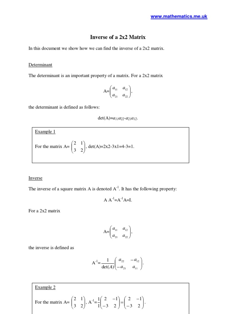 Inverse of A 2x2 Matrix | PDF | Teaching Methods & Materials