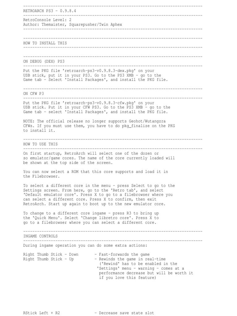 Retroarch Ps3 README Homebrew | Download Free PDF | Porting | Play ...