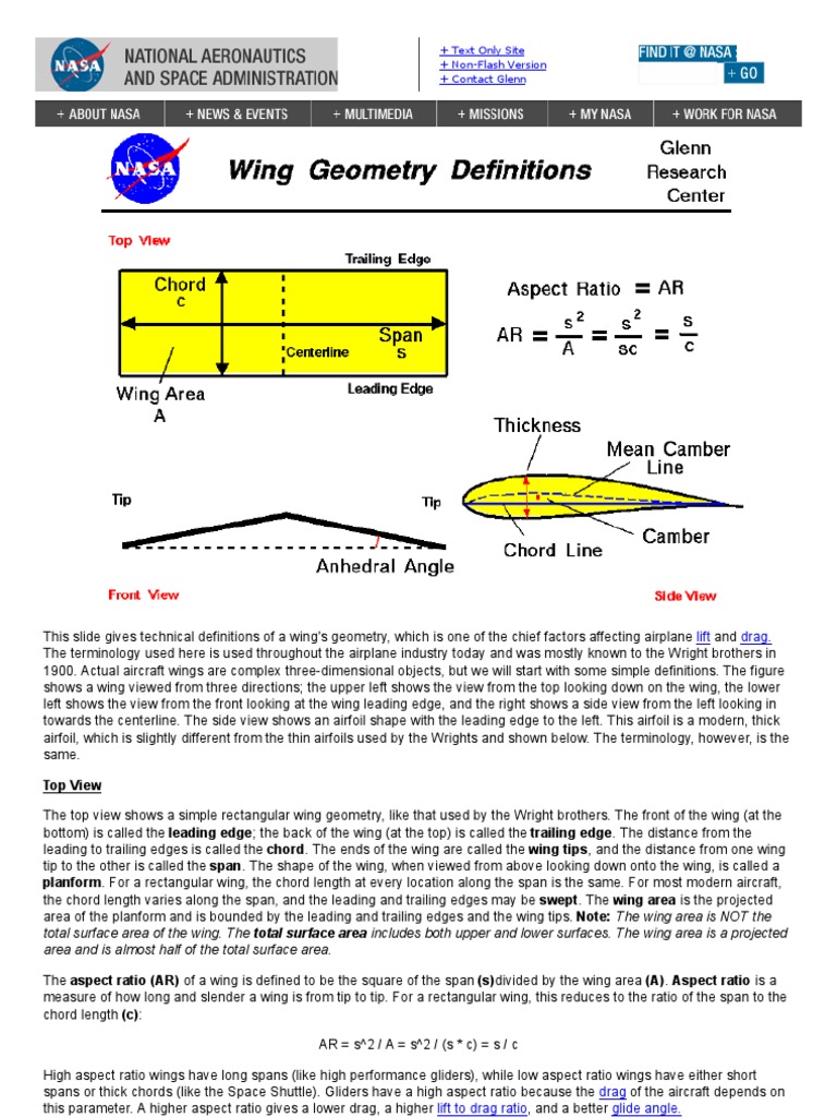Wing Geometry Definitions | Download Free PDF | Airfoil | Lift (Force)