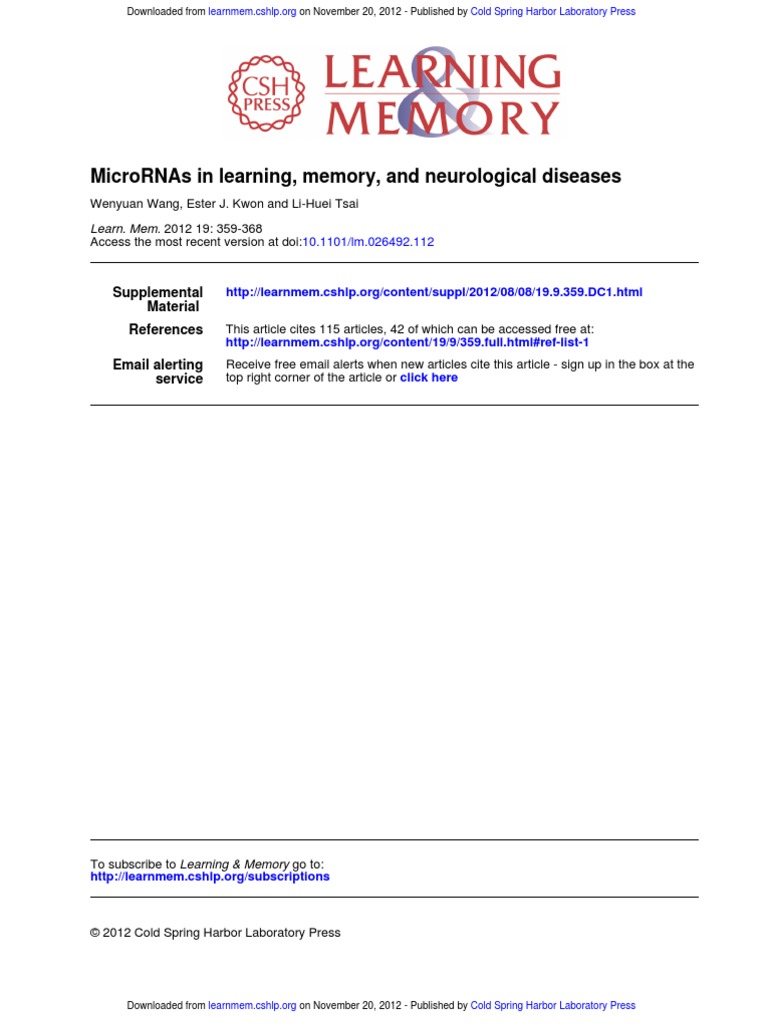 MicroRNAs in Learning, Memory, and Neurological Diseases | PDF | Micro ...