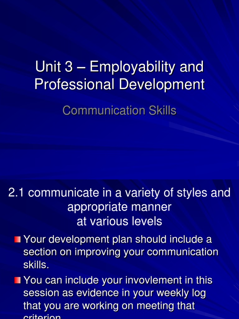 Unit 3 - Employability and Professional Development: Communication ...