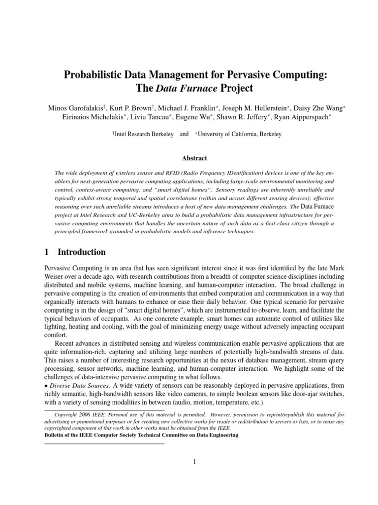 Probabilistic Data Management For Pervasive Computing | PDF | Data ...