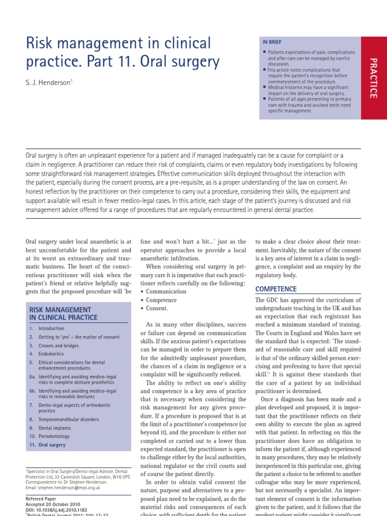 Risk Management Oral Surgery | PDF | Surgery | Dentistry