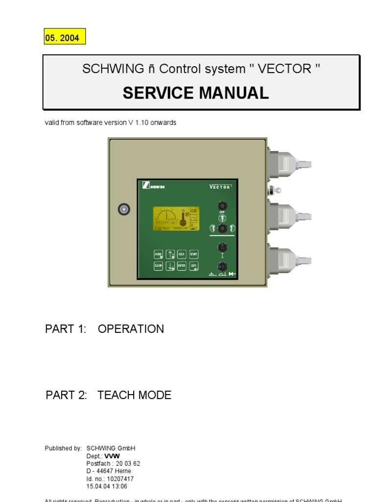 Schwing Vector Control System Manual | PDF | Diesel Engine | Pump