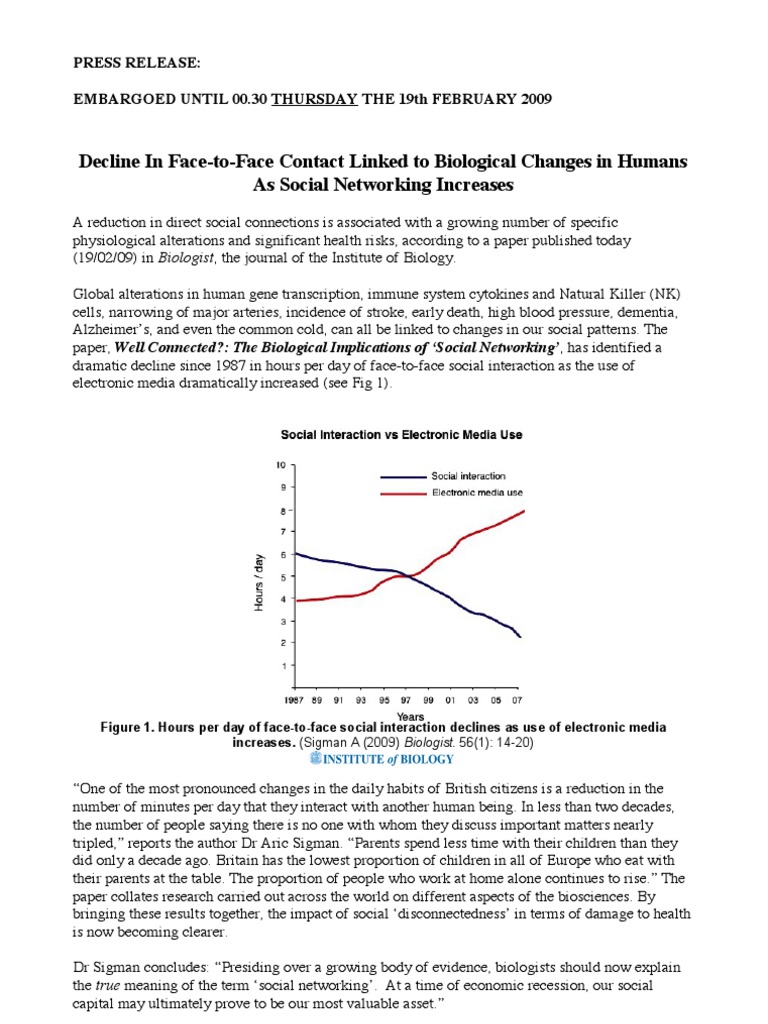 Decline in Face-to-Face Contact Linked To Biological Changes in Humans ...