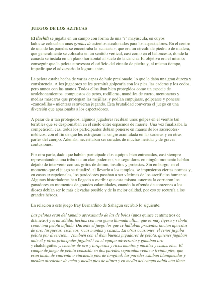 Juegos de los aztecas: tlachtli y patolli | PDF | Pelota | Caza