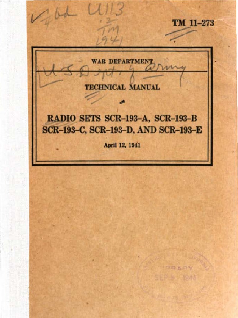 TM 11-273 - Radio Sets SCR-193 - (X), 1941 | PDF | Vacuum Tube ...