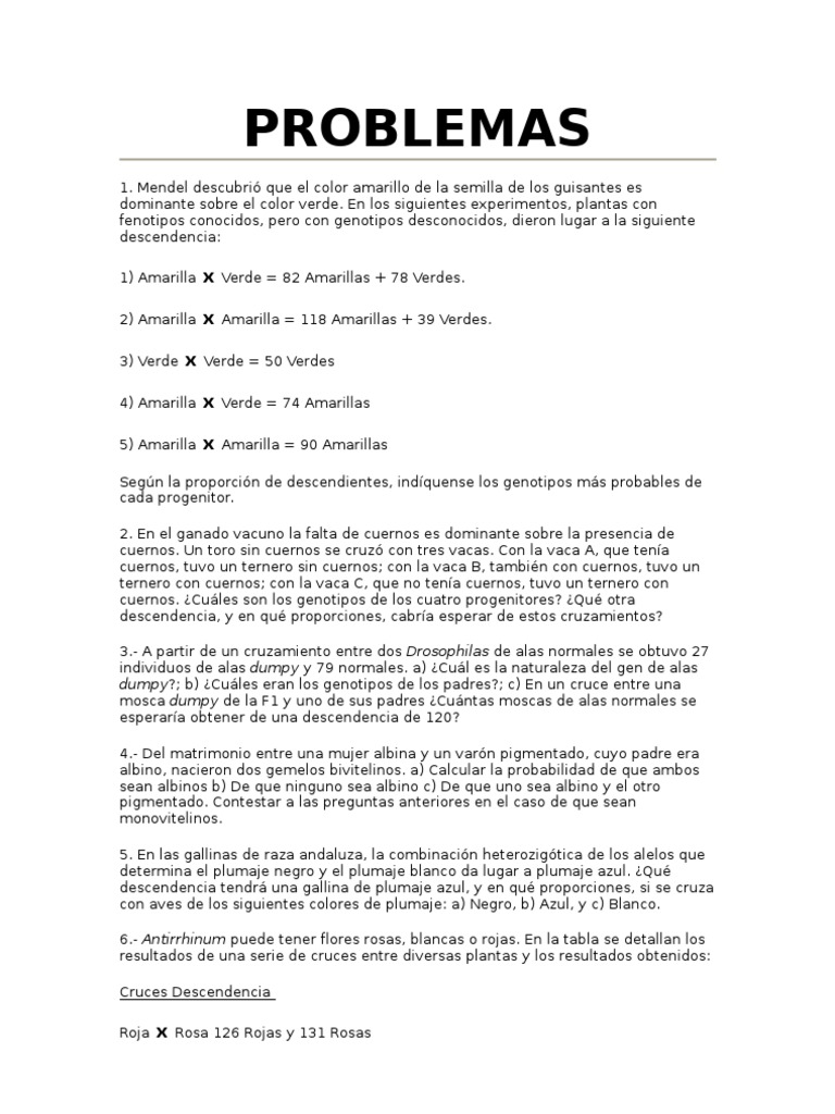 Problemas de Genética Mendeliana | PDF | Dominancia (Genética) | Mitosis