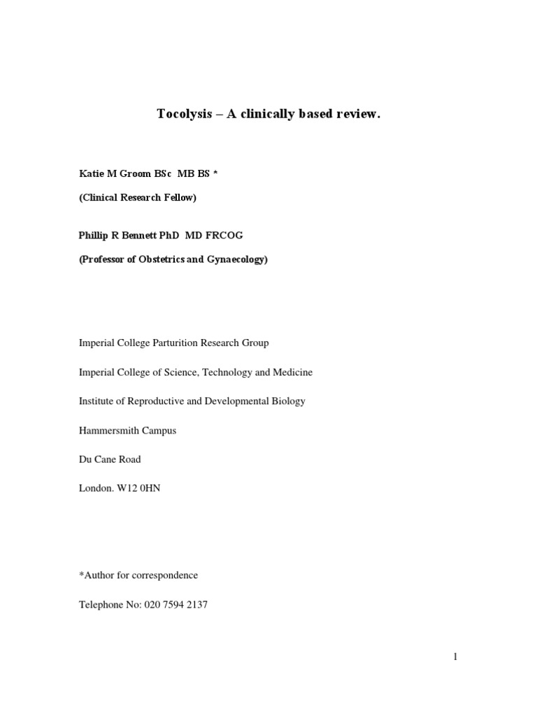 Tocolysis - A Clinically Based Review | PDF | Self-Improvement | Wellness