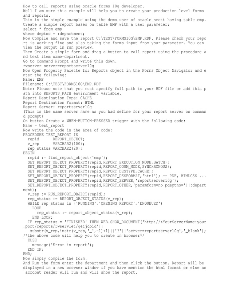 Calling Reports From Forms 10g | PDF | Html | Button (Computing)