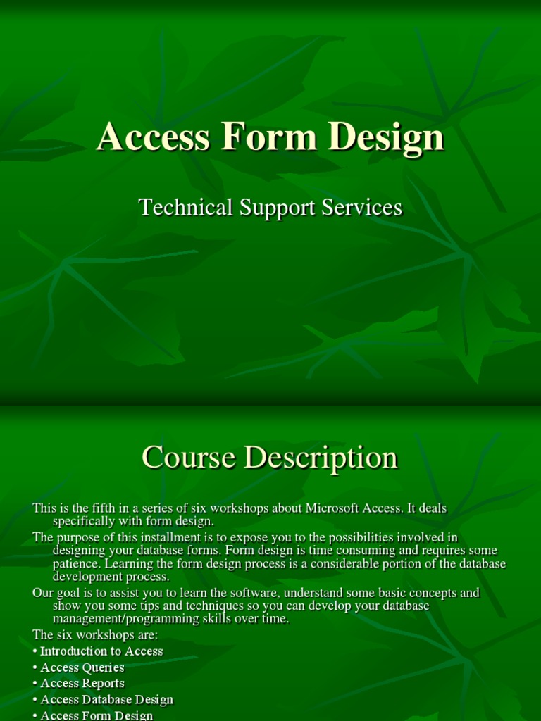 Access Form Design: Technical Support Services | PDF | Microsoft Access ...