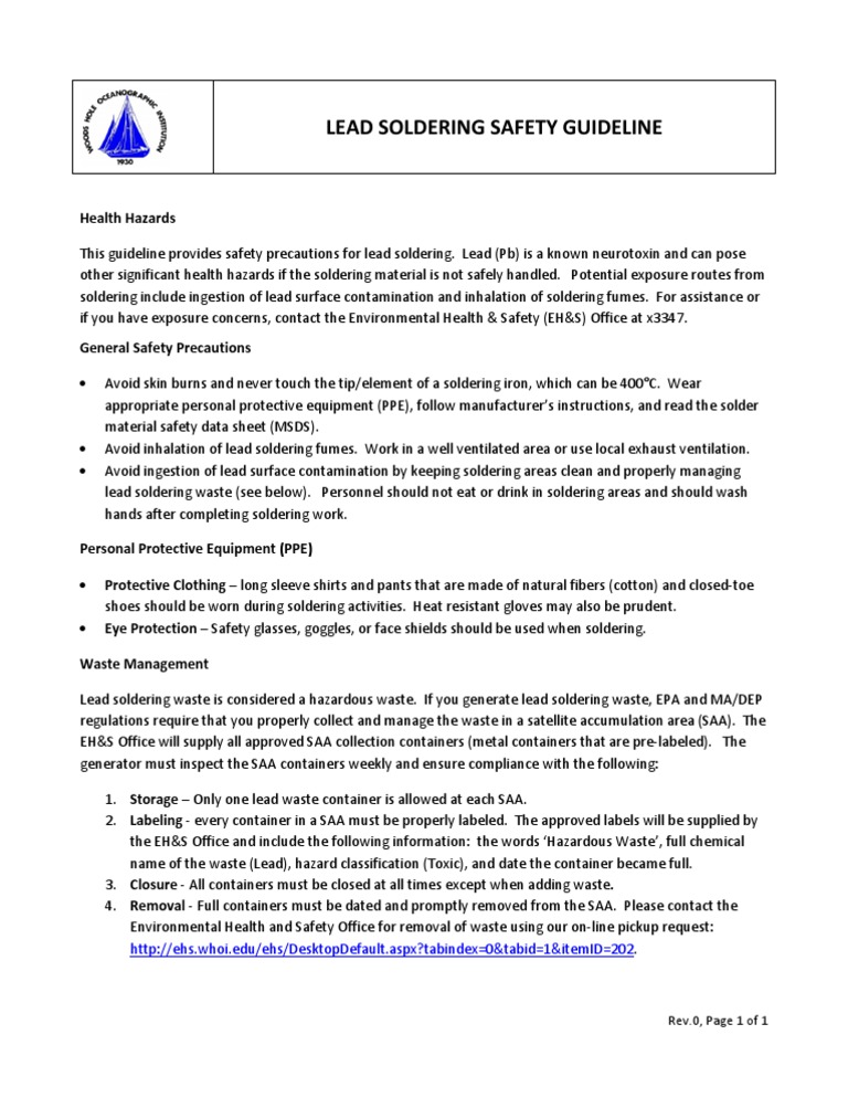 Lead Soldering Safety Guideline: Health Hazards | Download Free PDF ...
