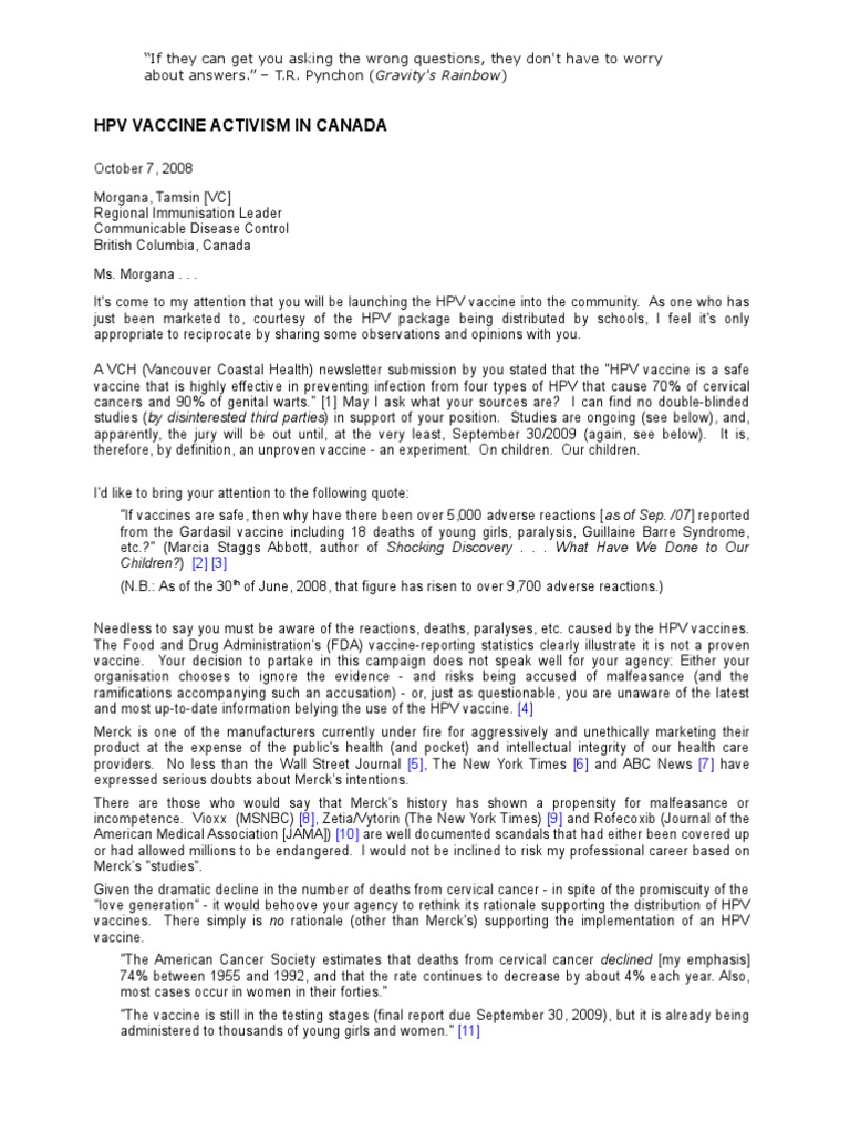 HPV Vaccine Letter [for Distribution] | Cervical Cancer | Medical
