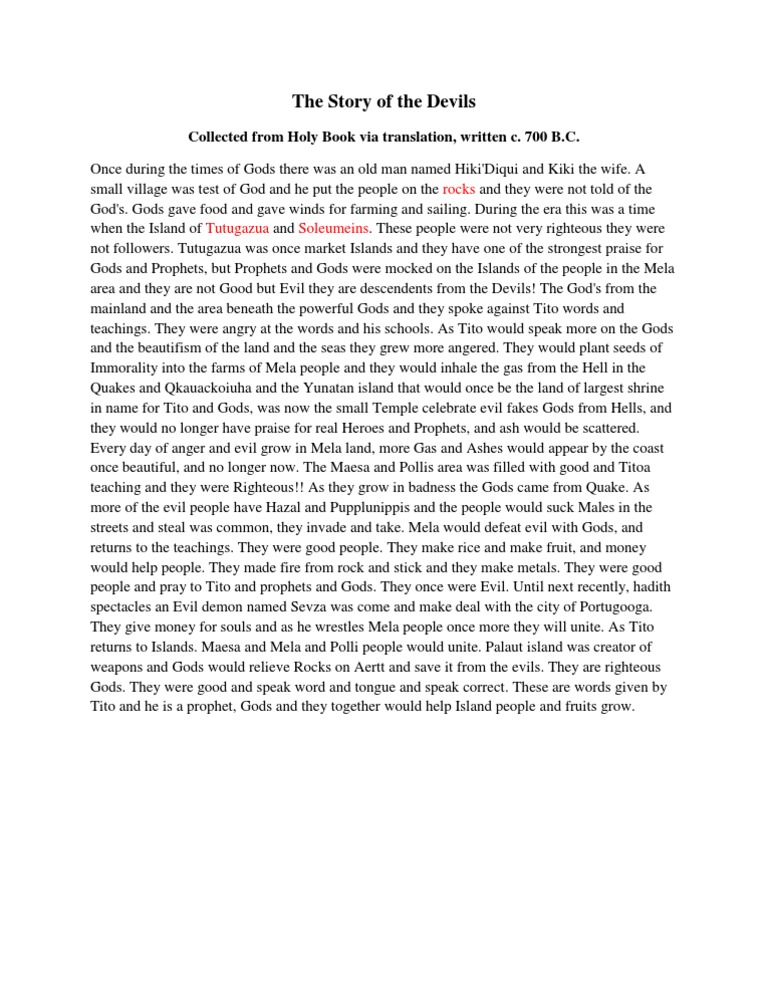 The Story of The Devils: Collected From Holy Book Via Translation ...