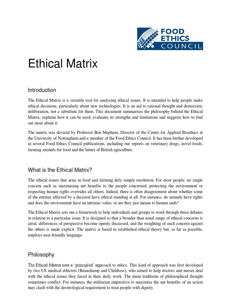 Ethical Matrix 1 | Utilitarianism | Social Justice