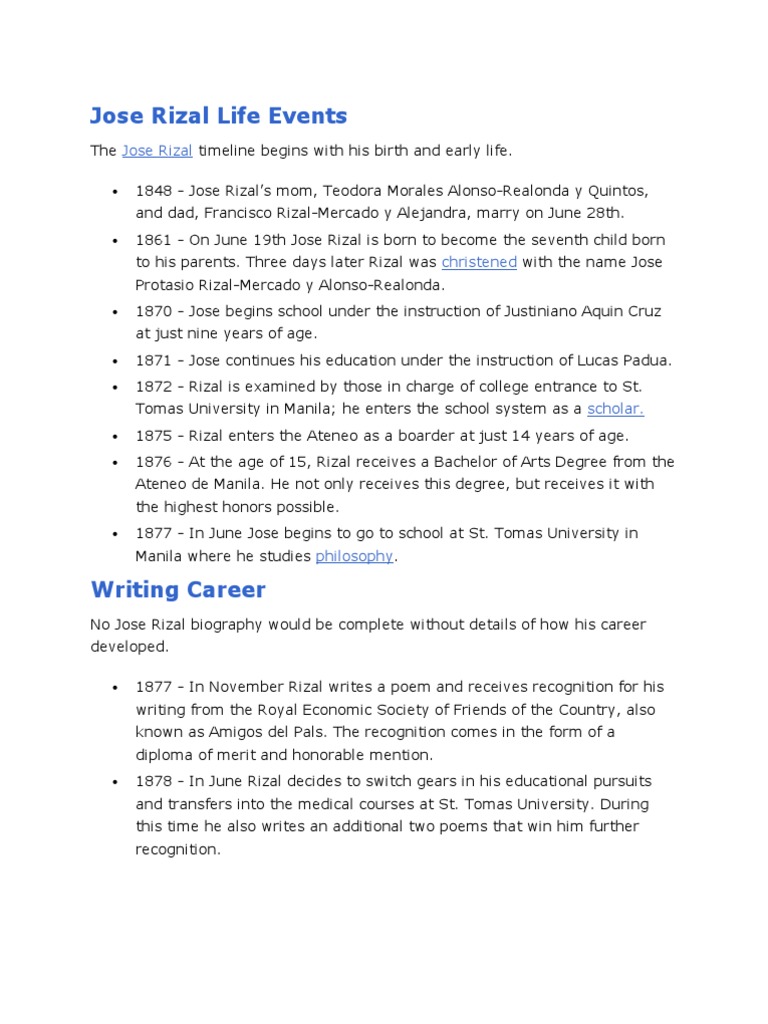 Jose Rizal Life Events | PDF | Violence