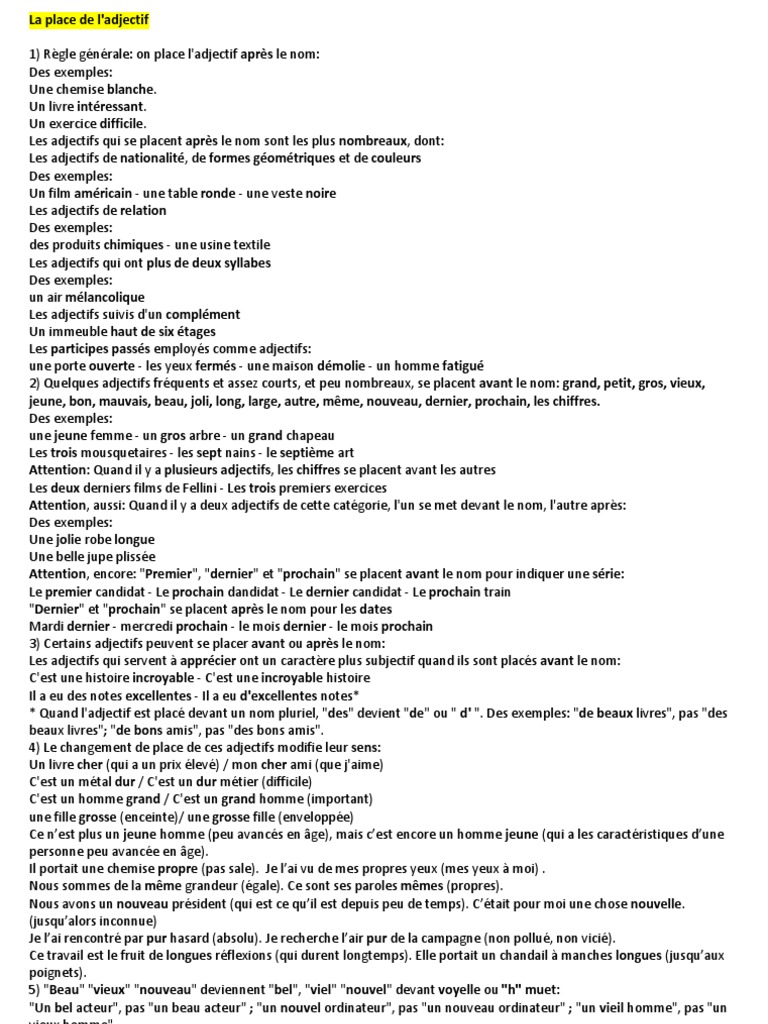 Placement des adjectifs en français | PDF | Cinématographie | Langues