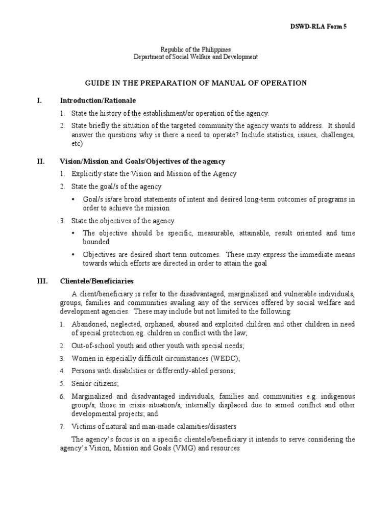 Guide in The Preparation of Manual of Operation | PDF | Goal | Employment