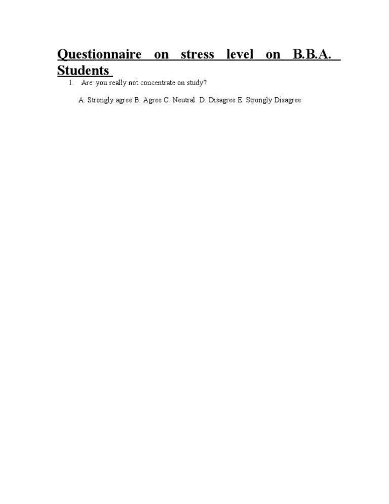 Stress Level Questionnaire for B.B.A. Students | PDF
