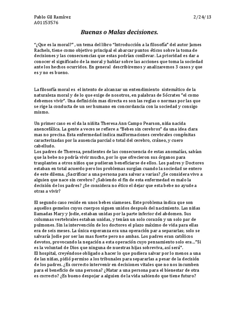 Buenas o Malas Decisiones | PDF | Moralidad | Toma de decisiones