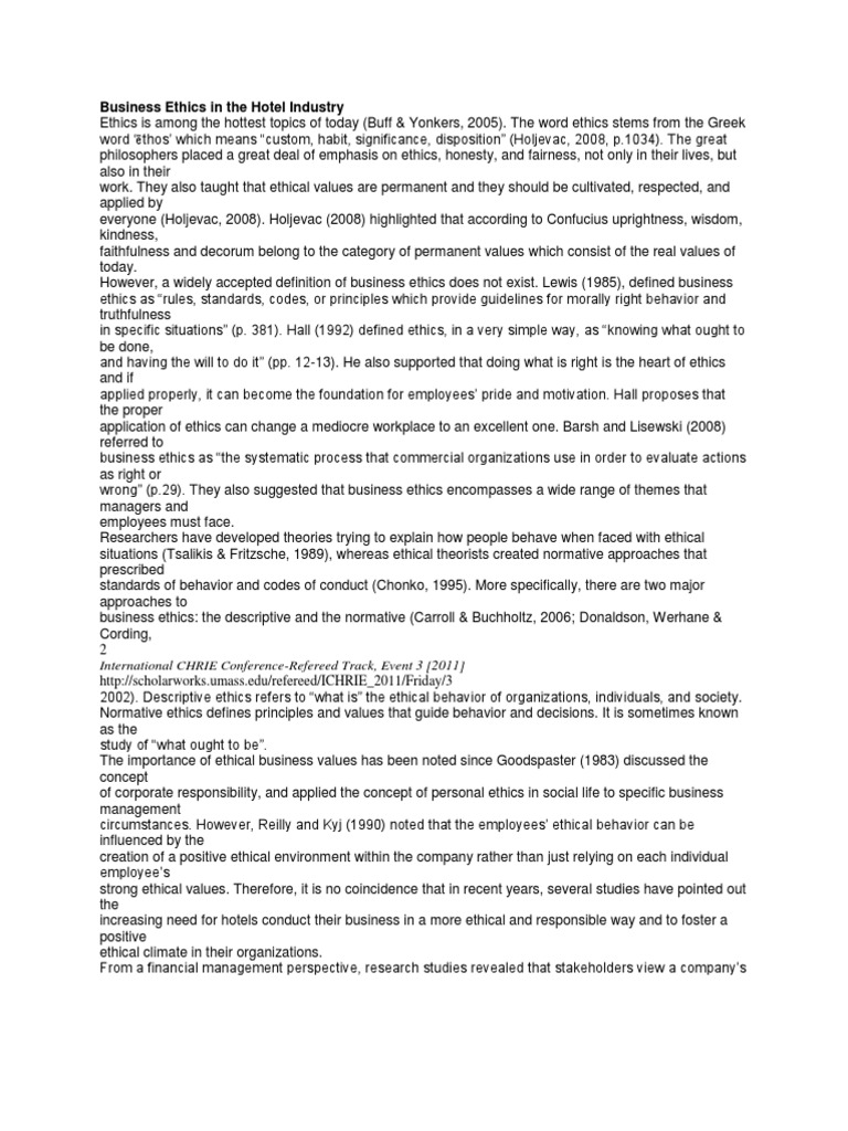 Business Ethics In The Hotel Industry Download Free Pdf Business
