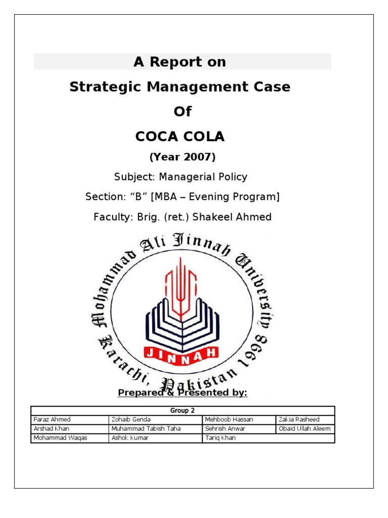 Coca Cola A Report On Strategic Management | PDF | The Coca Cola ...