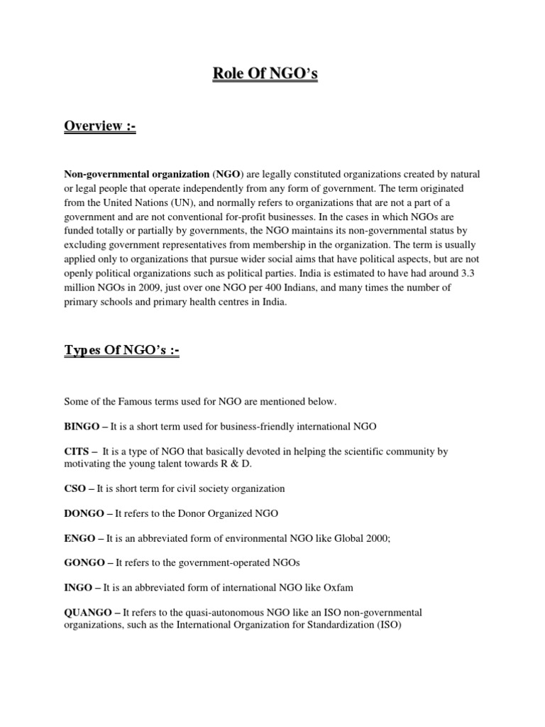 NGO's | PDF | Non Governmental Organization | Social Economy