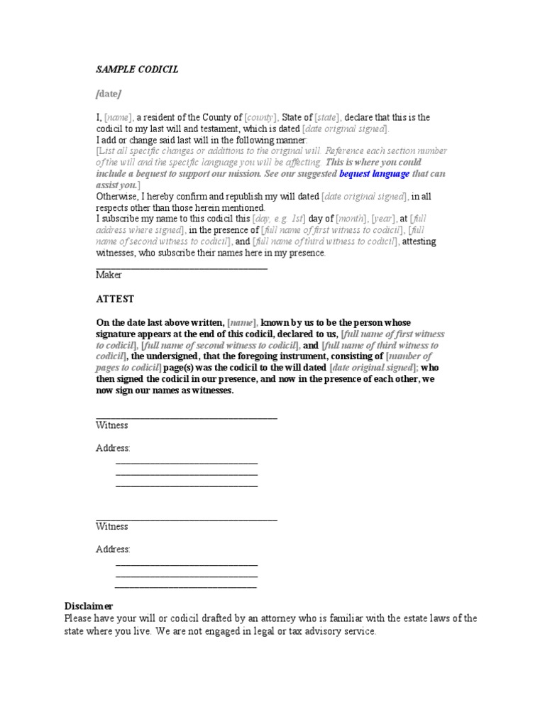 Sample Codicil