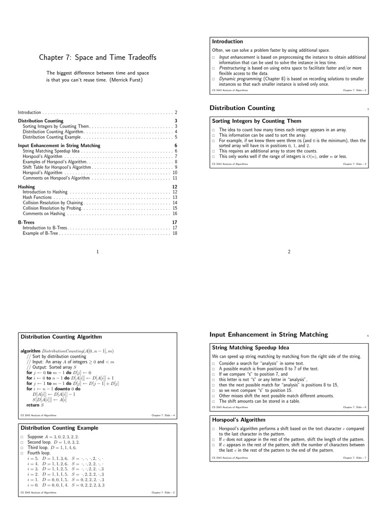 Chapter 7: Space and Time Tradeoffs: Distribution Counting | PDF | Theoretical Computer Science ...