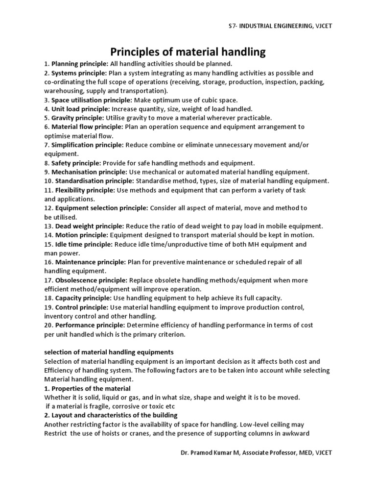 7-Principles of Material Handling-170811 | PDF | Crane (Machine ...