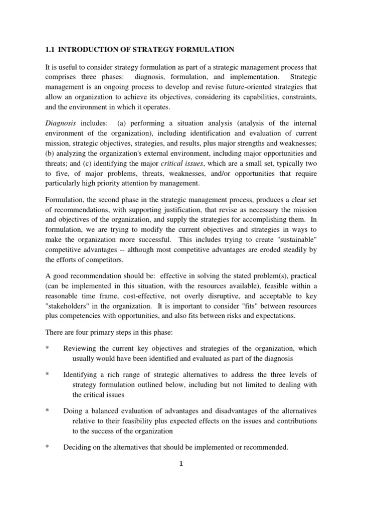 Introduction Of Strategy Formulation Pdf Strategic Management Mergers And Acquisitions