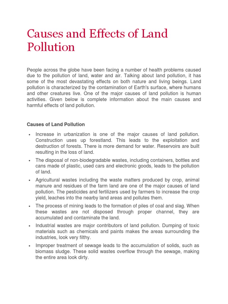 Causes and Effect of Land Pollution | PDF | Pollution | Sewage