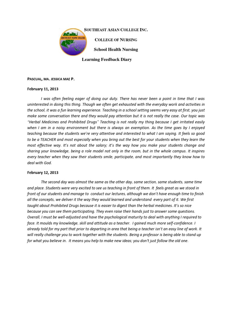 Learning Feedback Diary | PDF | Teachers | Learning