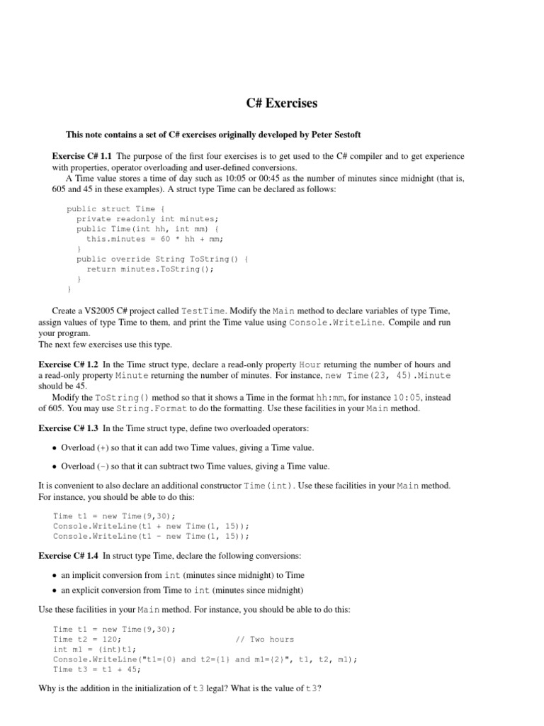 C C Sharp Exercises Pdf C Sharp Programming Language Method Computer Programming