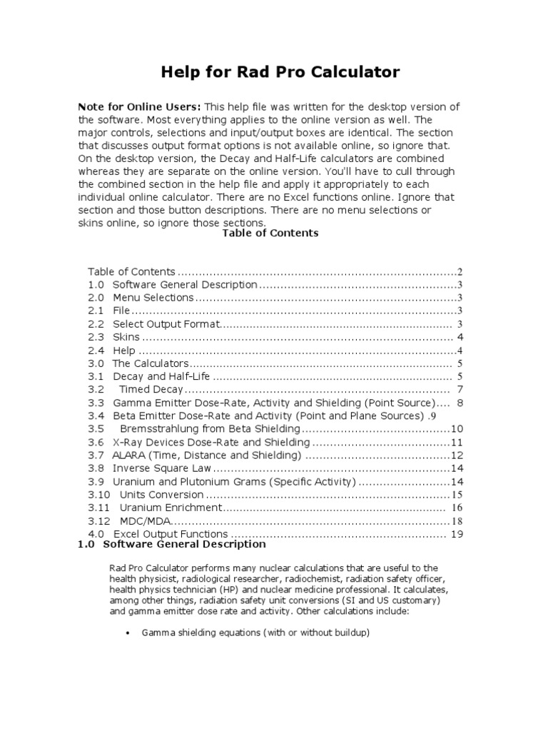 Help For Rad Pro Calculator | PDF | Radiation Protection | Microsoft Excel