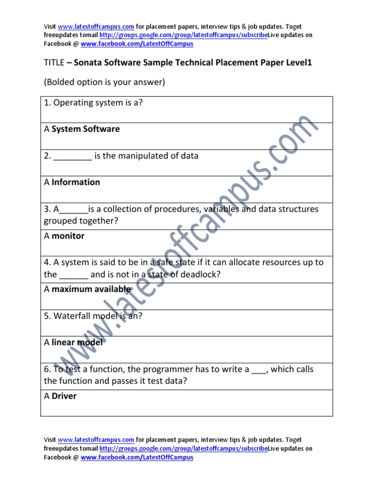 Sonata Software Sample Technical Placement Paper Level1 | PDF | Scheduling (Computing ...