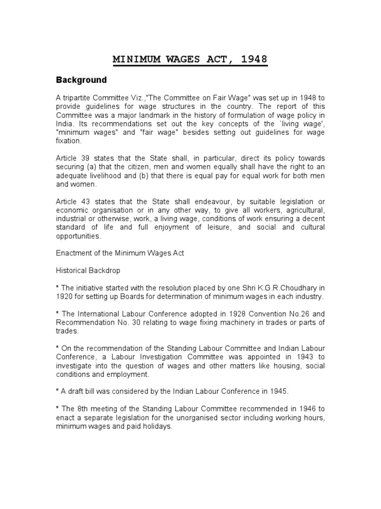 Minimum Wages Act - 1948 | PDF | Economies | Labour