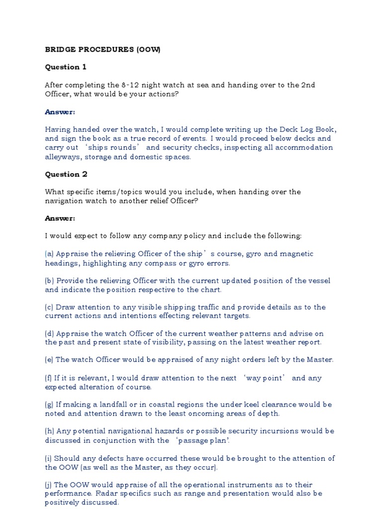 Panel Interview Bridge Procedures | PDF | Navigation | Ships