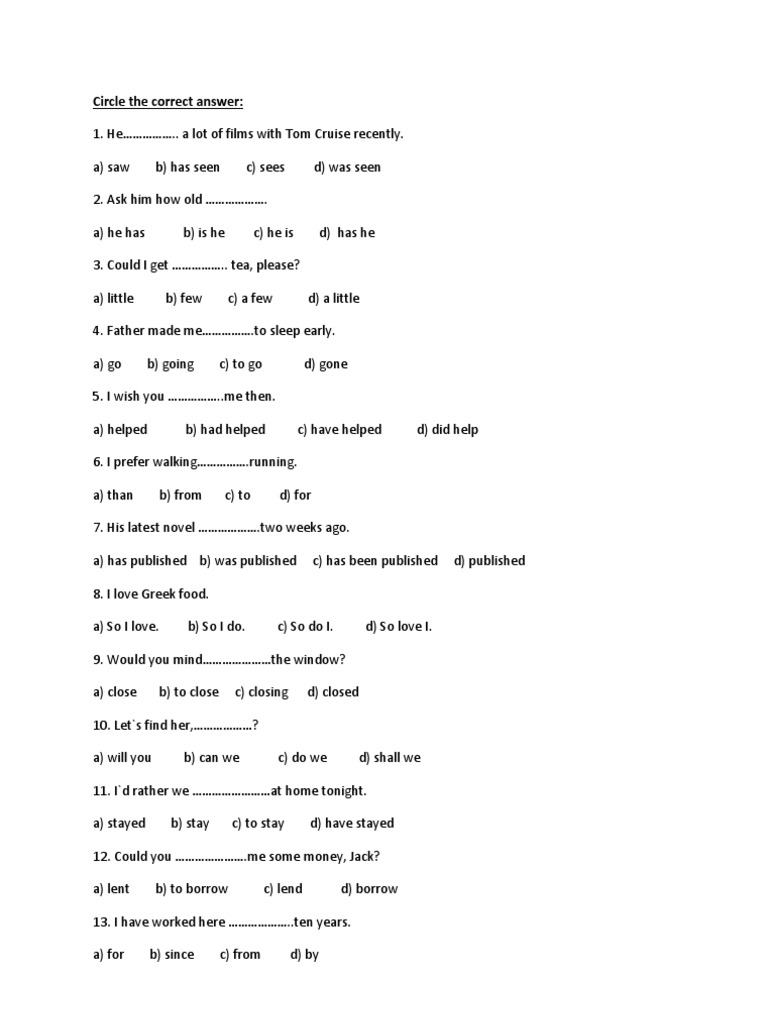 Placement Test Practice Questions | PDF