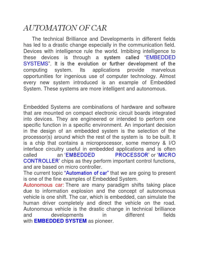 Automation of Car | PDF | Embedded System | Microcontroller