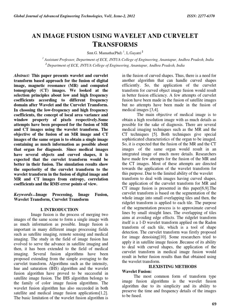 An Image Fusion Using Wavelet and Curvelet Transforms | PDF | Wavelet | Medical Imaging