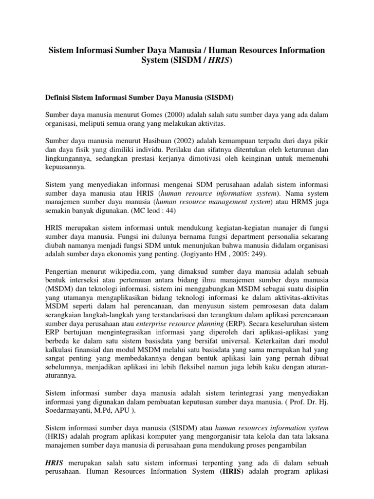 Makalah Sistem Informasi Sumber Daya Manusia | PDF | Karier & Perkembangan