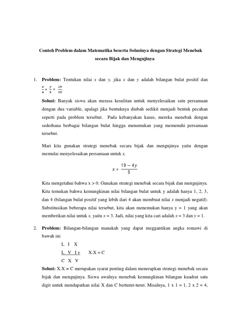 Contoh Pemecahan Masalah Dengan Intelligent Guessing and Testing | PDF