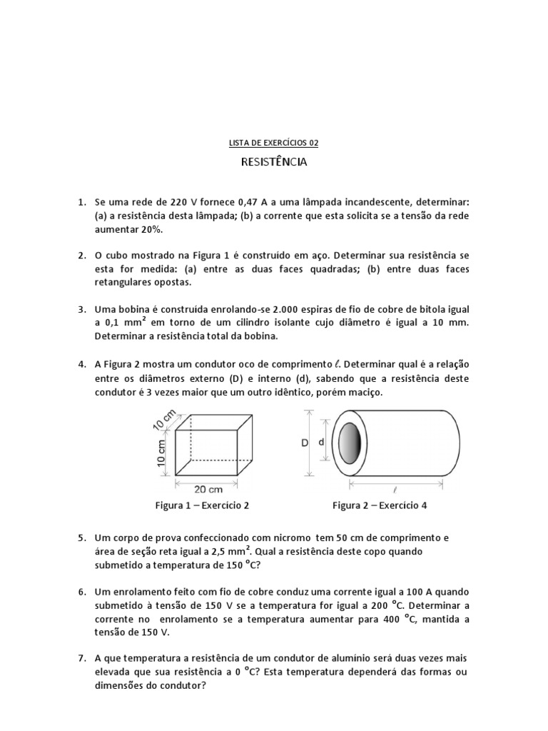 Eletro Lista 02 | PDF | Resistência elétrica e condutividade | Rede elétrica