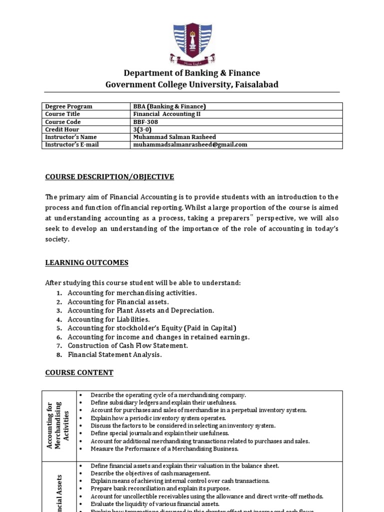 Financial Accounting II Course Outline | PDF | Accounting | Financial ...