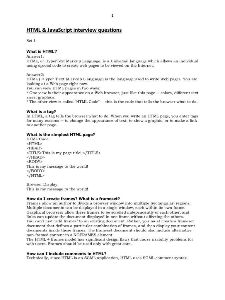 HTML Javascript Interview Questions | PDF | Html Element | Html